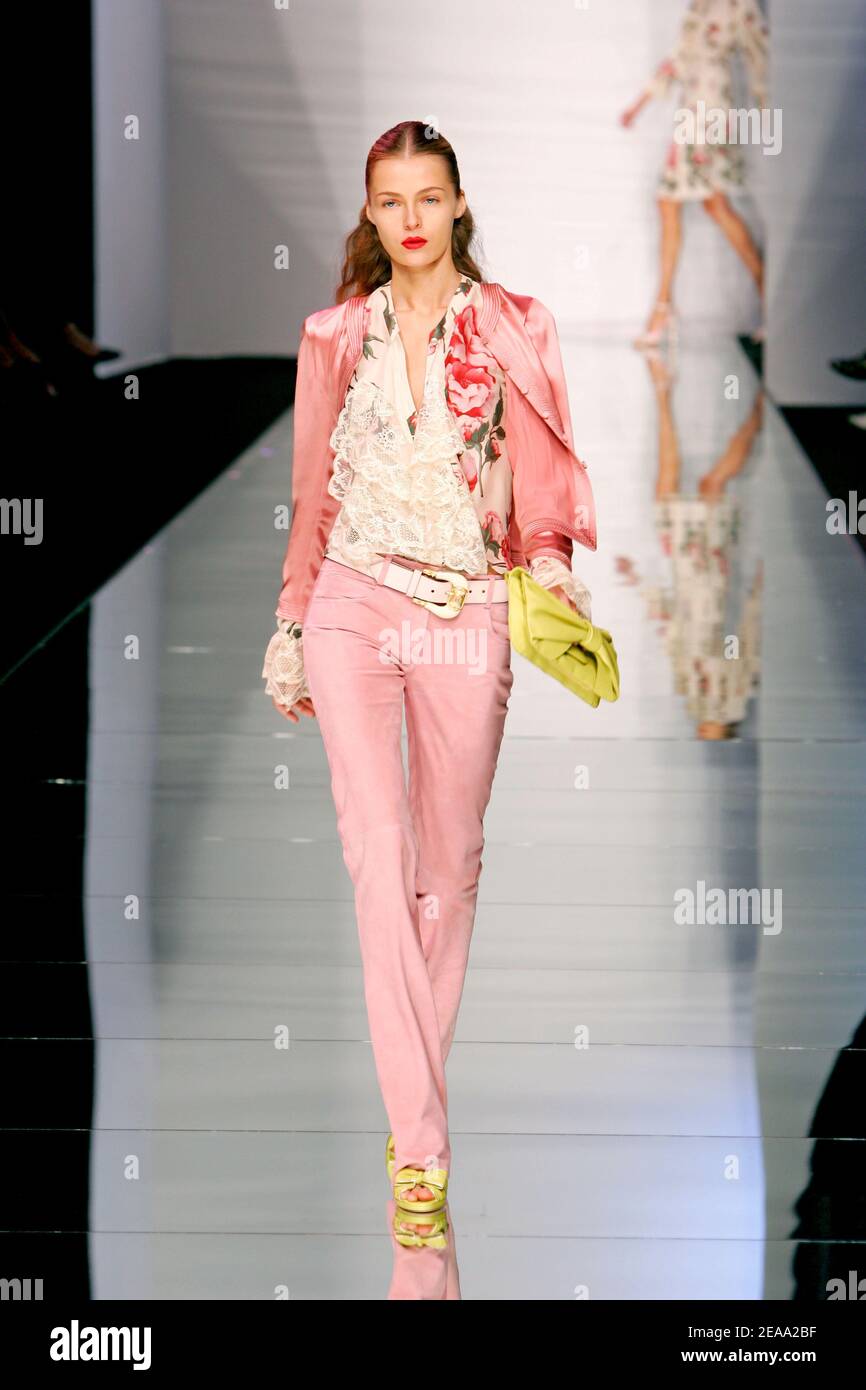 A model displays a creation by Italian designer Valentino during his ...
