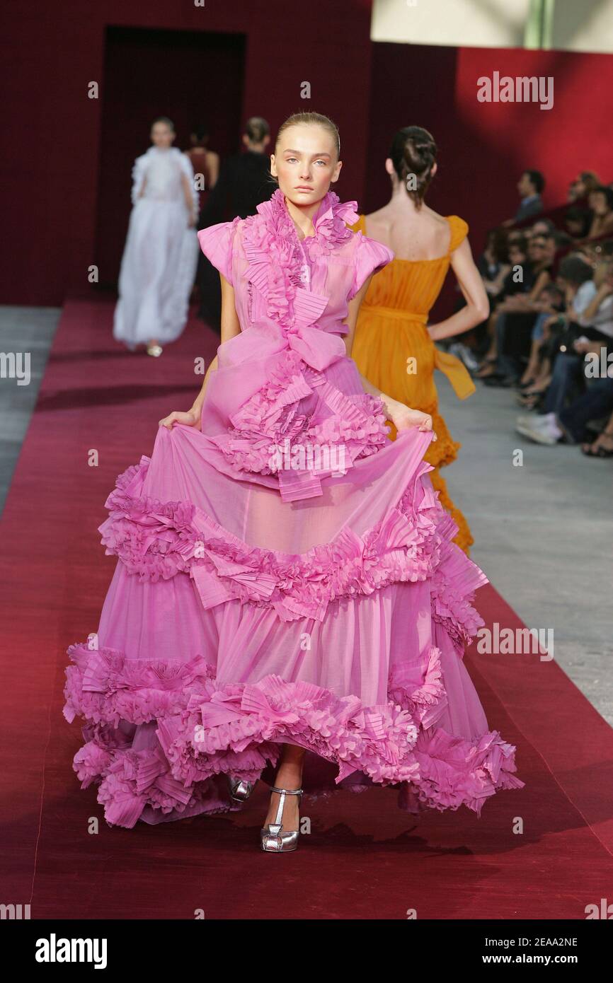 A model displays a creation by Italian designer Stefano Pilati for ...