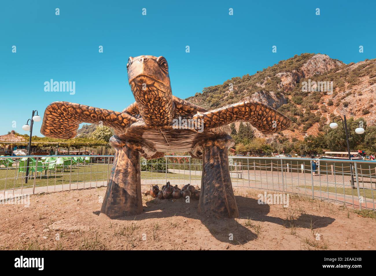 Famous monument to loggerhead Caretta sea turtle laying eggs in the ...