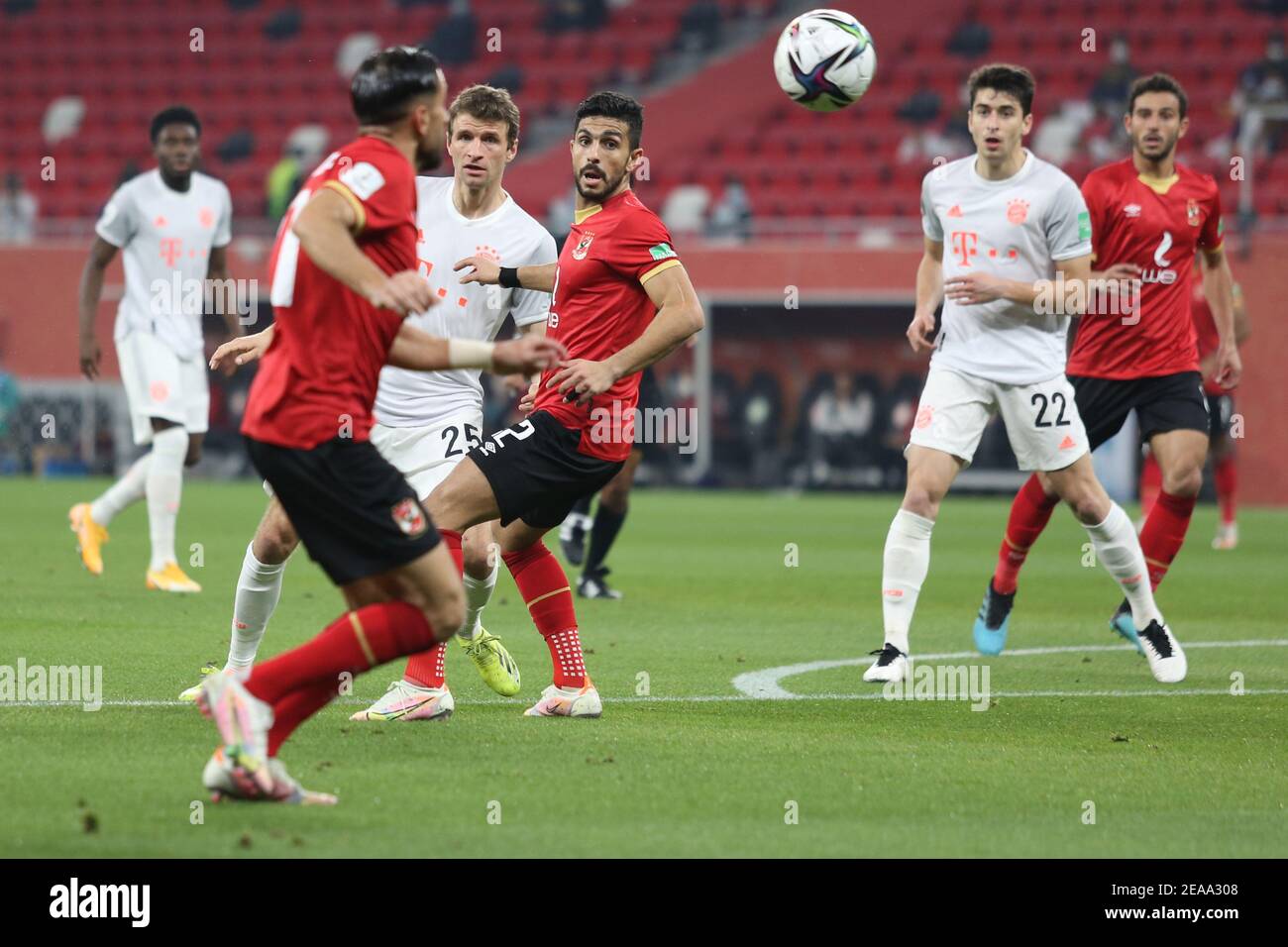 DOHA, QATAR - FEBRUARY 08: Thomas Müller of FC Bayern Muenchen during ...