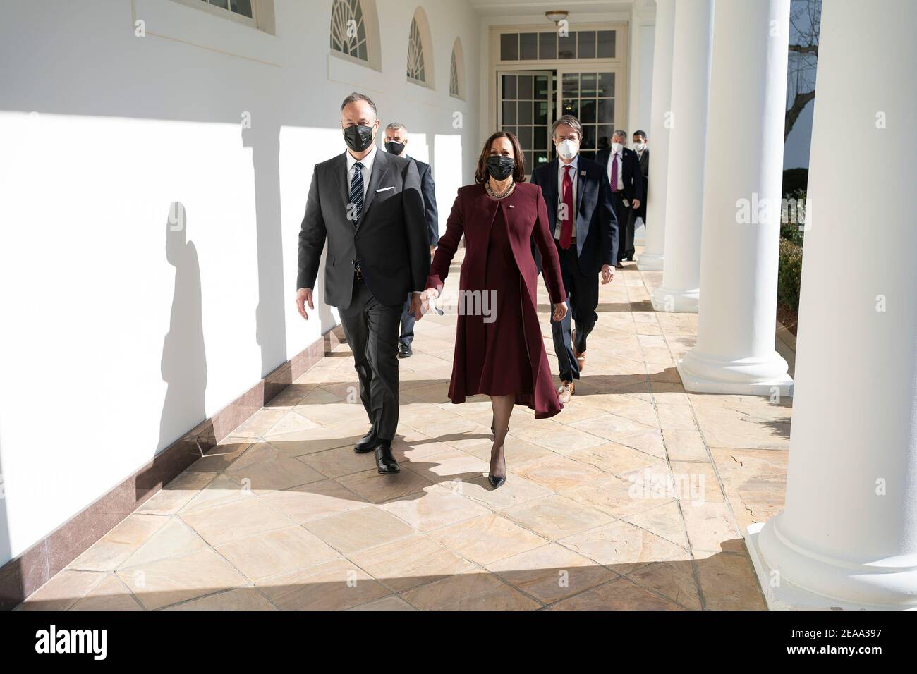 Vice President Kamala Harris holds hands with her husband Mr. Doug ...