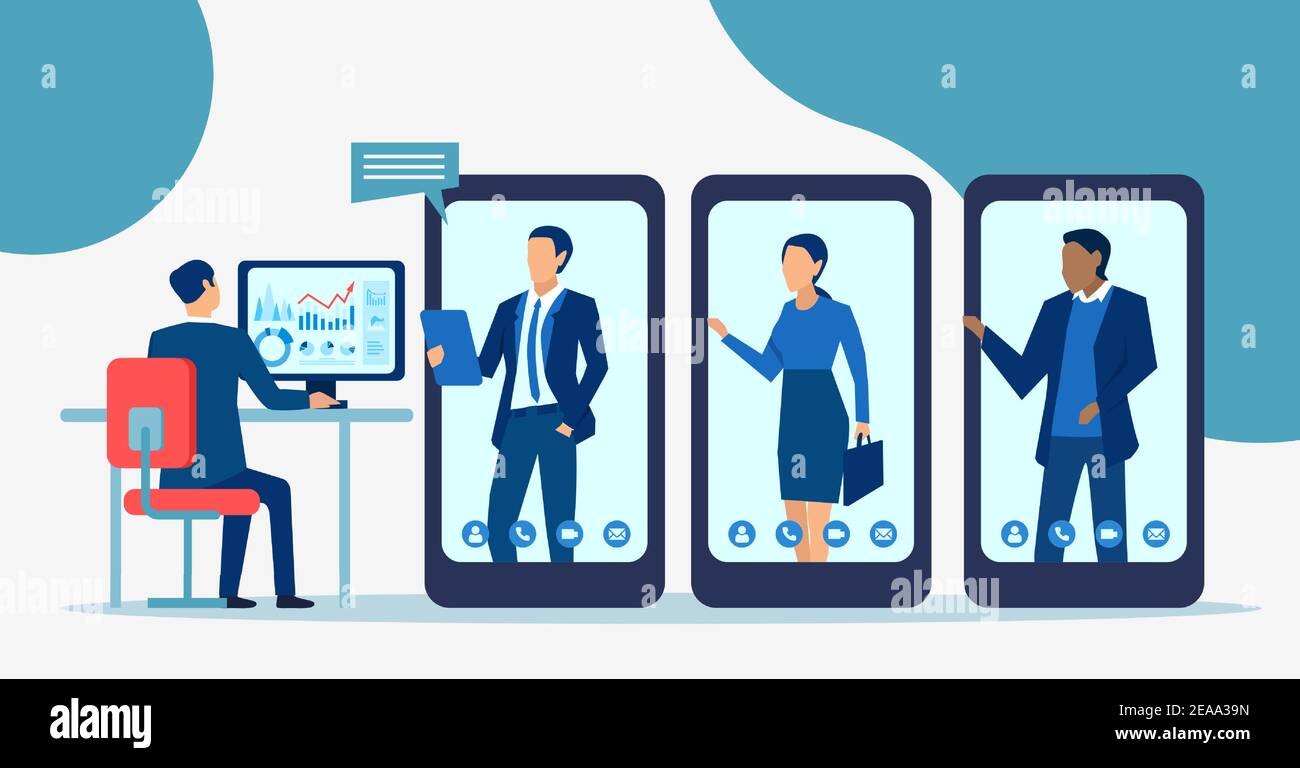 Vector of business people communicating online using modern technology ...