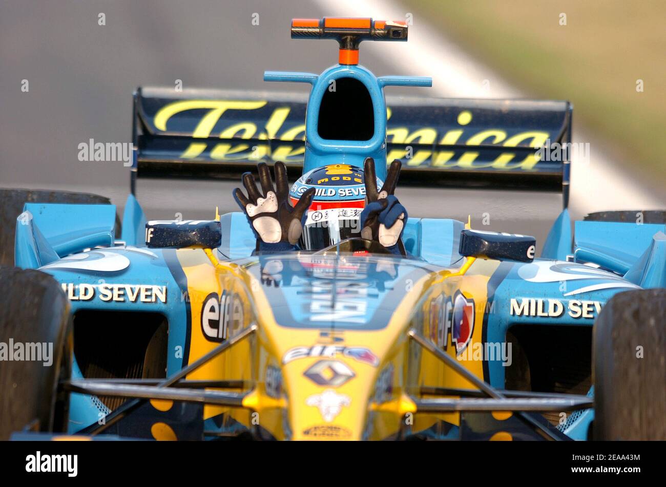 world champion Formula One driver Fernando Alonso of Spain crosses the ...
