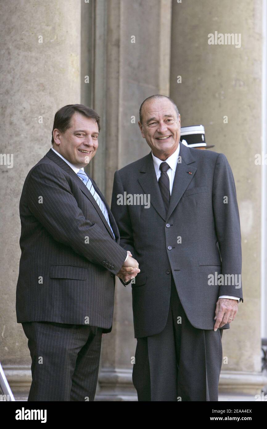 Czech Prime Minister Jiri Paroubek is welcomed by French President ...