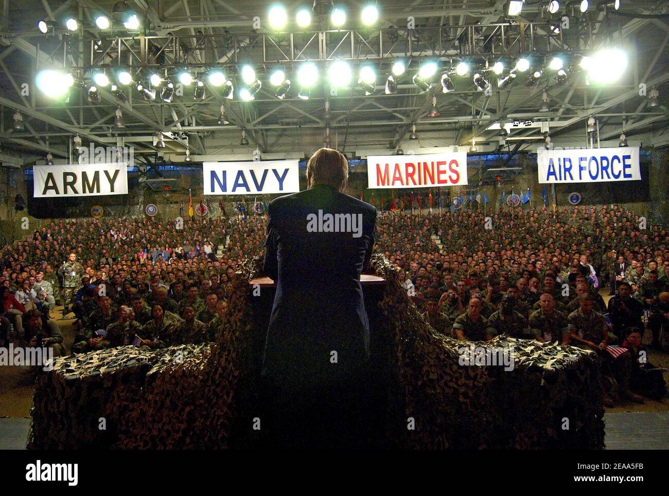 Secretary of Defense Donald H. Rumsfeld gives his closing remarks while ...