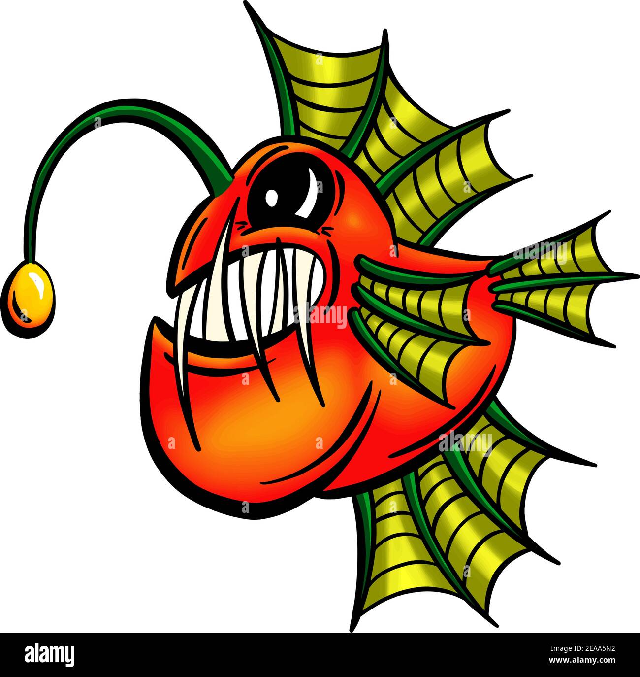 Colour Cartoon Anglerfish Fish Outline Illustration Vector Stock Vector ...