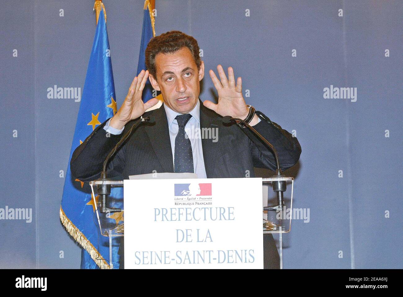 French Interior Minister Nicolas Sarkozy holds a press conference in ...