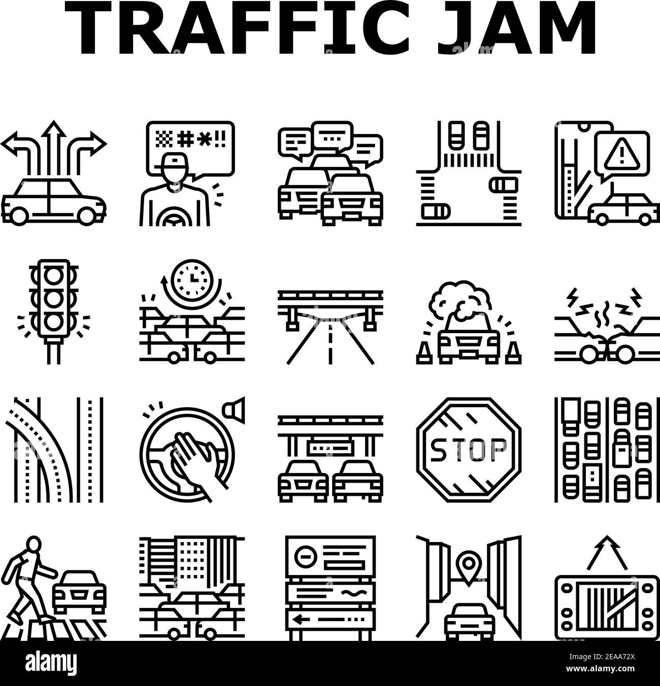 Traffic Jam Transport Collection Icons Set Vector Stock Vector Image ...