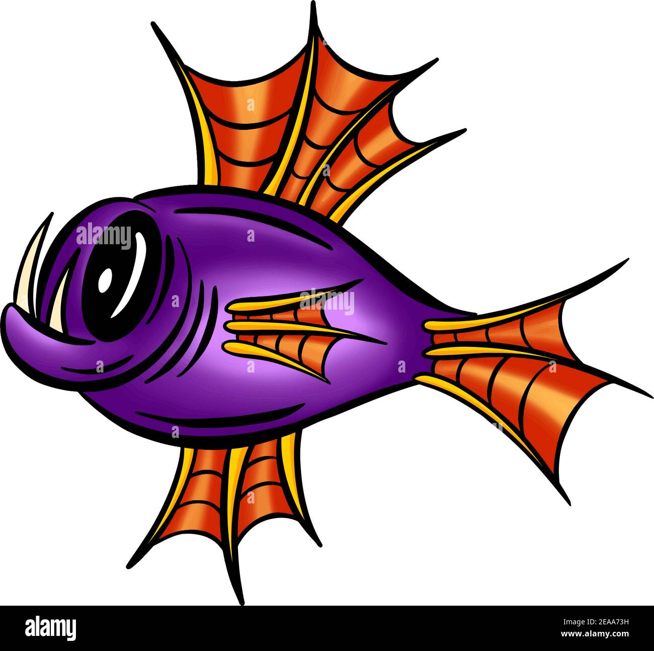 Colour Cartoon Anglerfish Fish Outline Illustration Vector Stock Vector ...