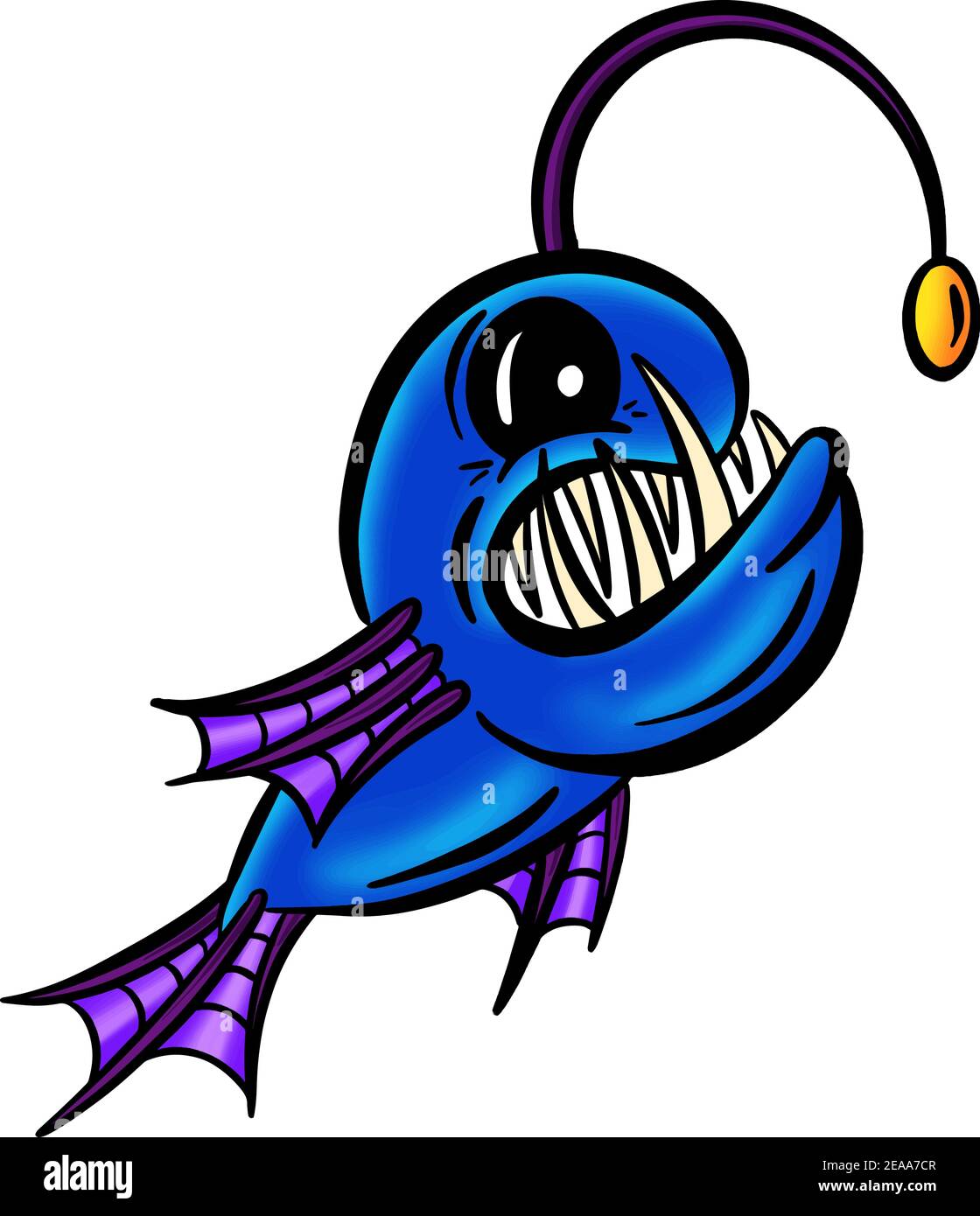 Colour Cartoon Anglerfish Fish Outline Illustration Vector Stock Vector ...