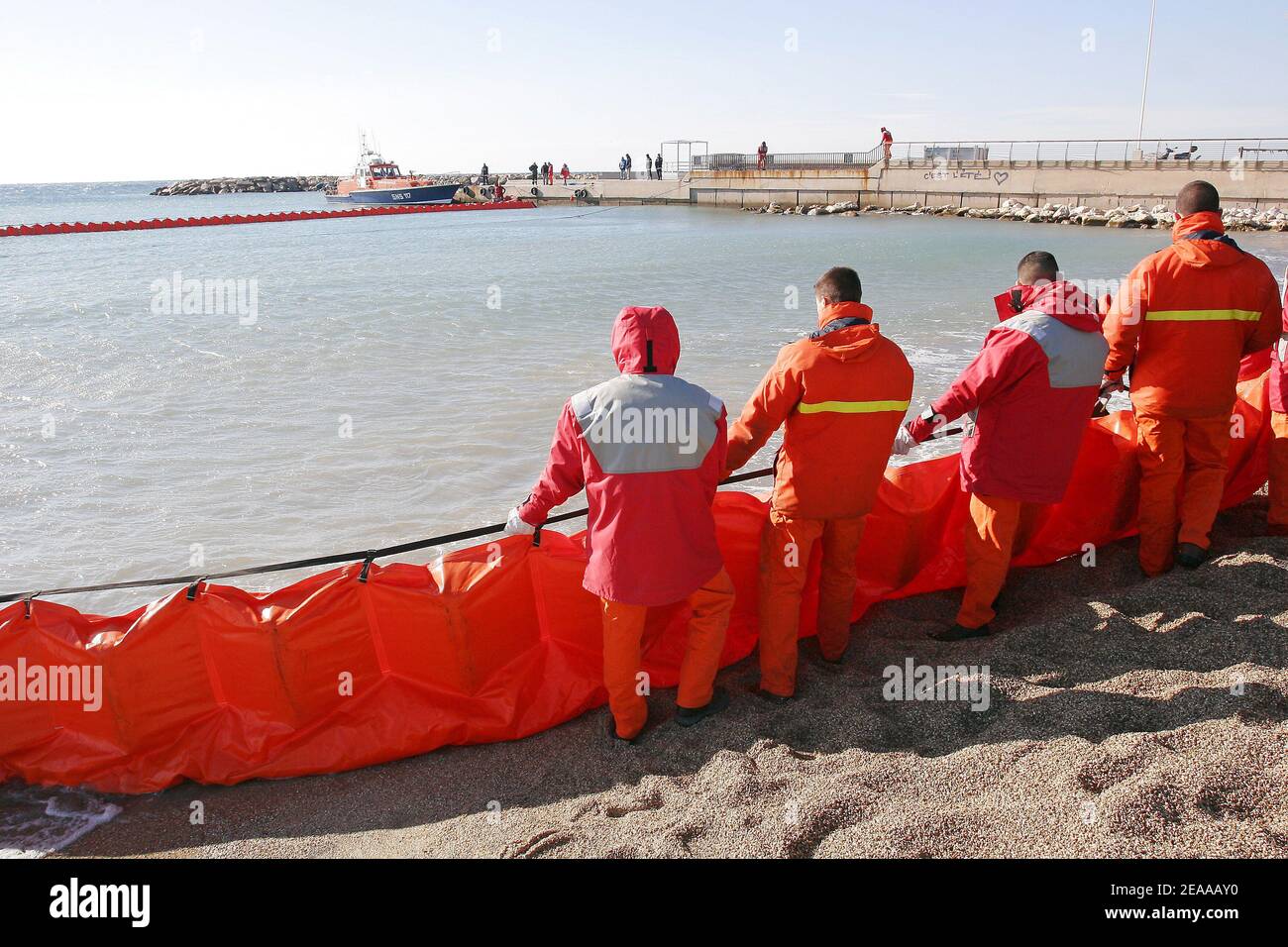 French Firemen practise during a simulation exercise of a petroleum or ...