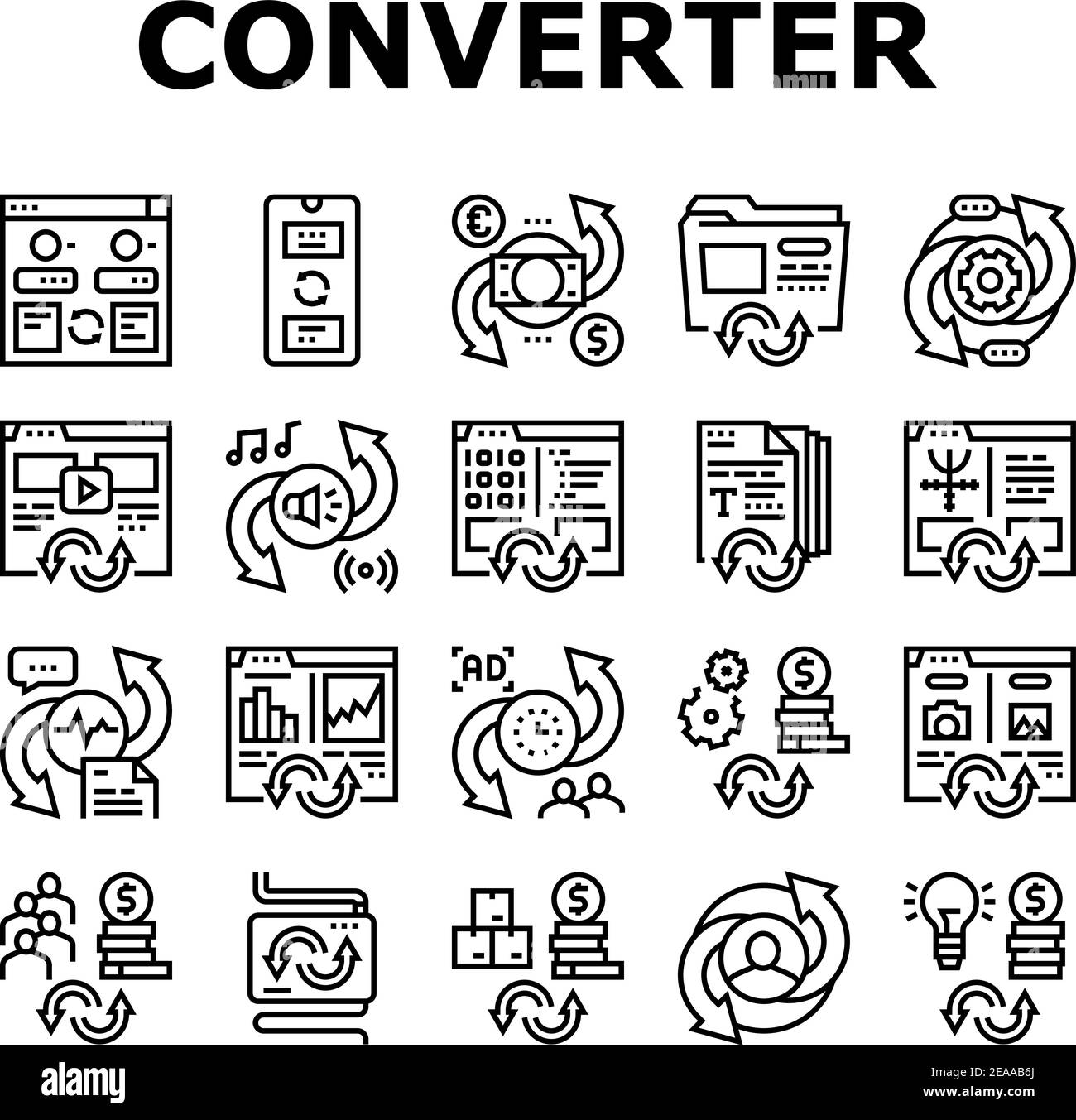 Converter Application Collection Icons Set Vector Stock Vector Image ...
