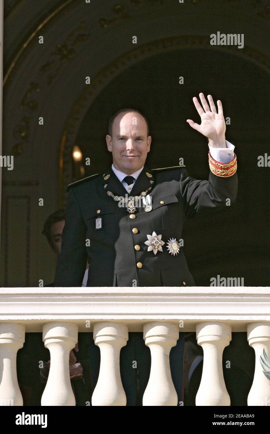 Prince Albert II of Monaco attends, from the Palace's balcony, the ...