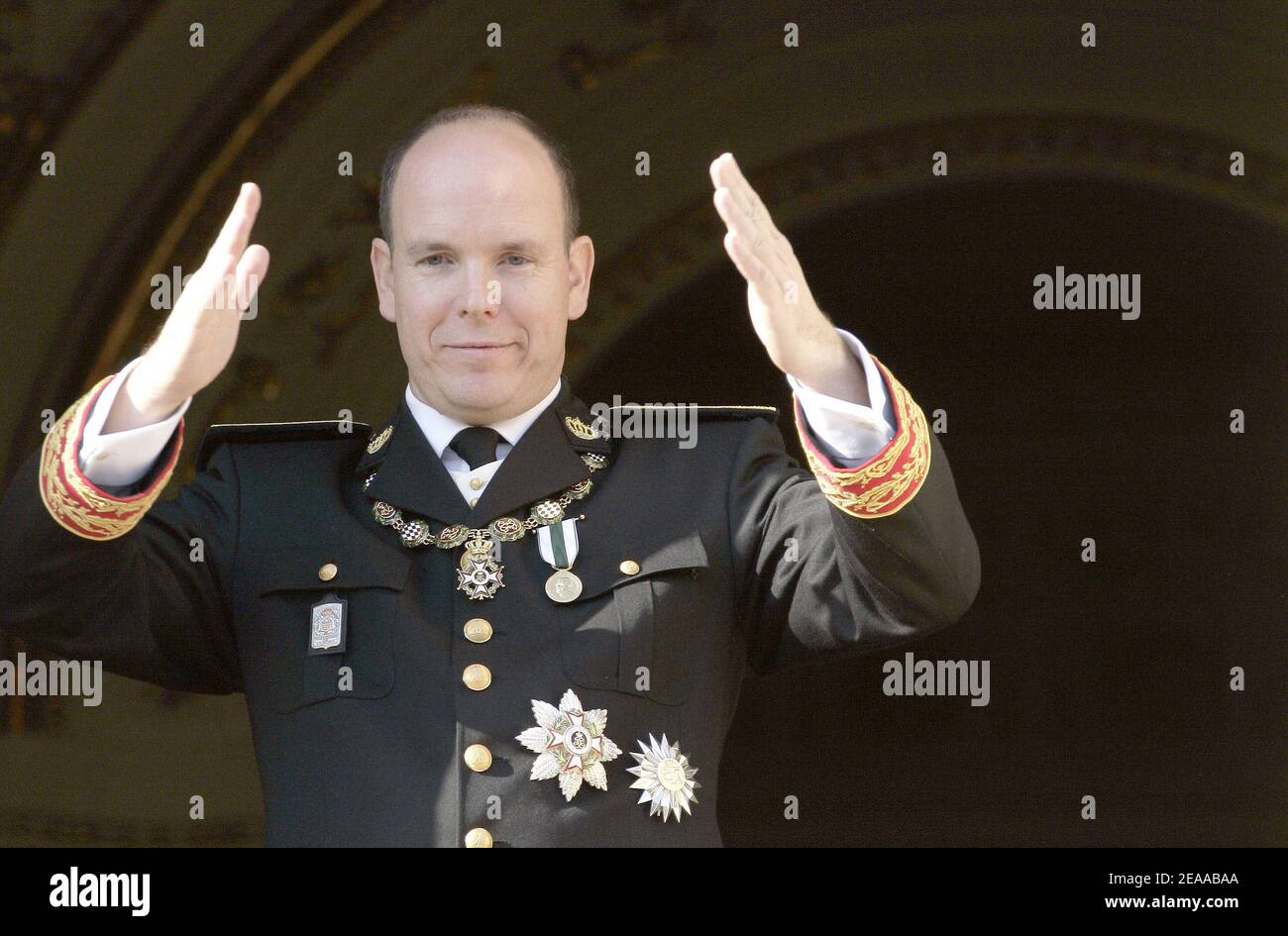 Prince Albert II of Monaco attends, from the Palace's balcony, the ...