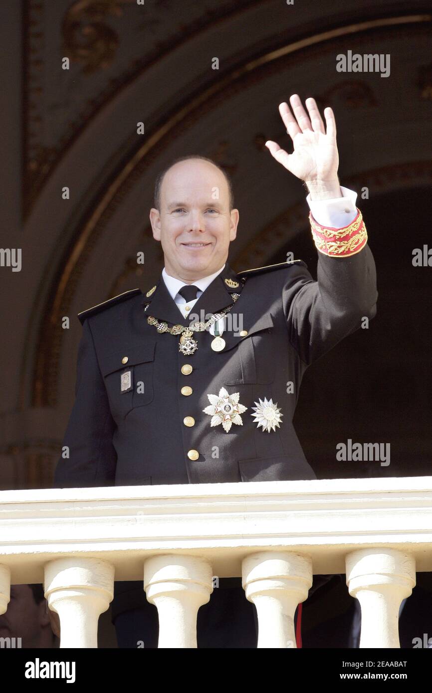 Prince Albert II of Monaco attends, from the Palace's balcony, the ...