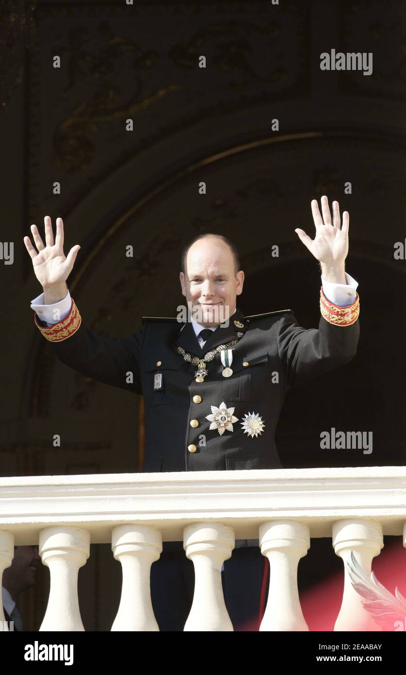 Prince Albert II of Monaco attends, from the Palace's balcony, the ...