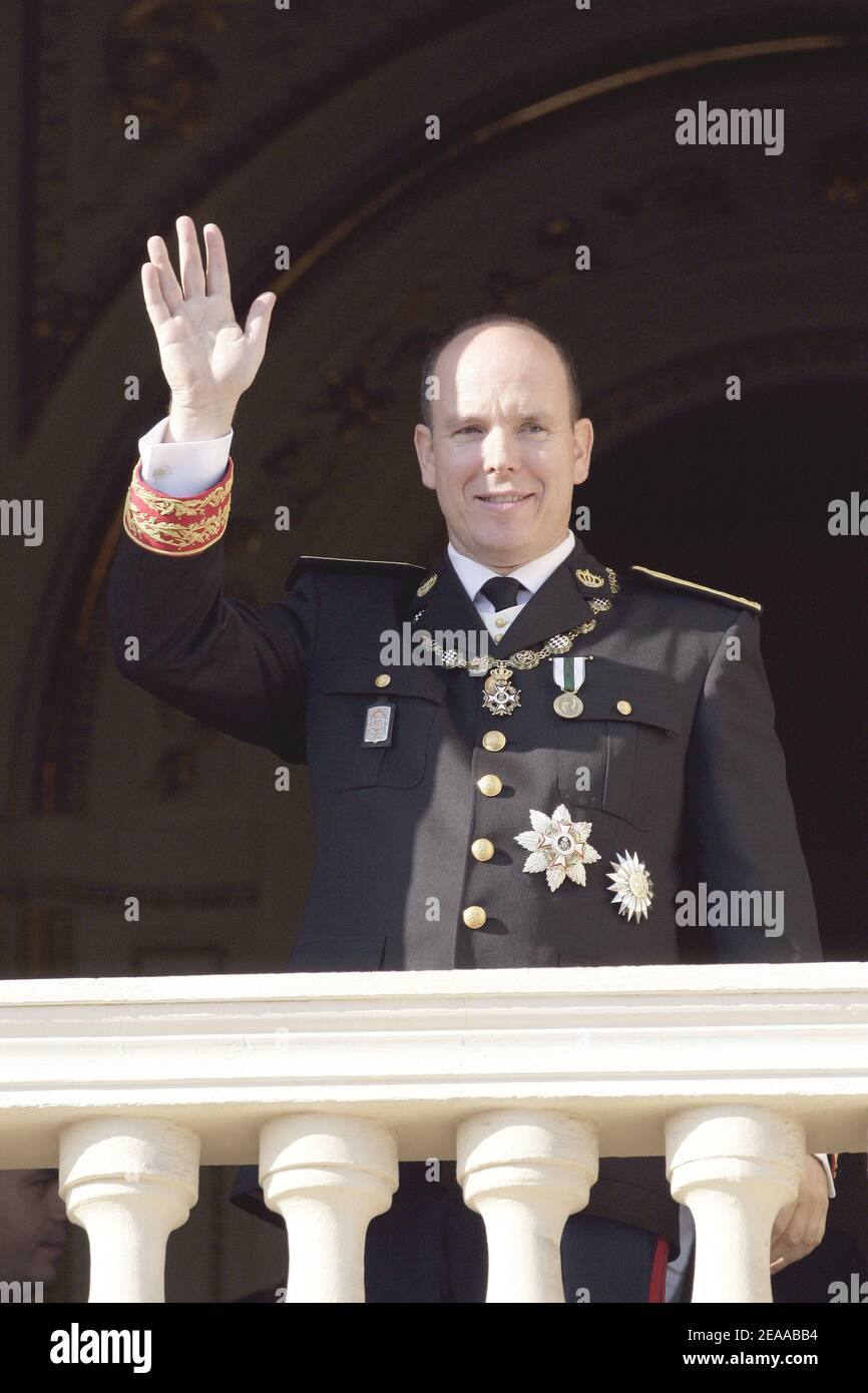 Prince Albert II of Monaco attends, from the Palace's balcony, the ...