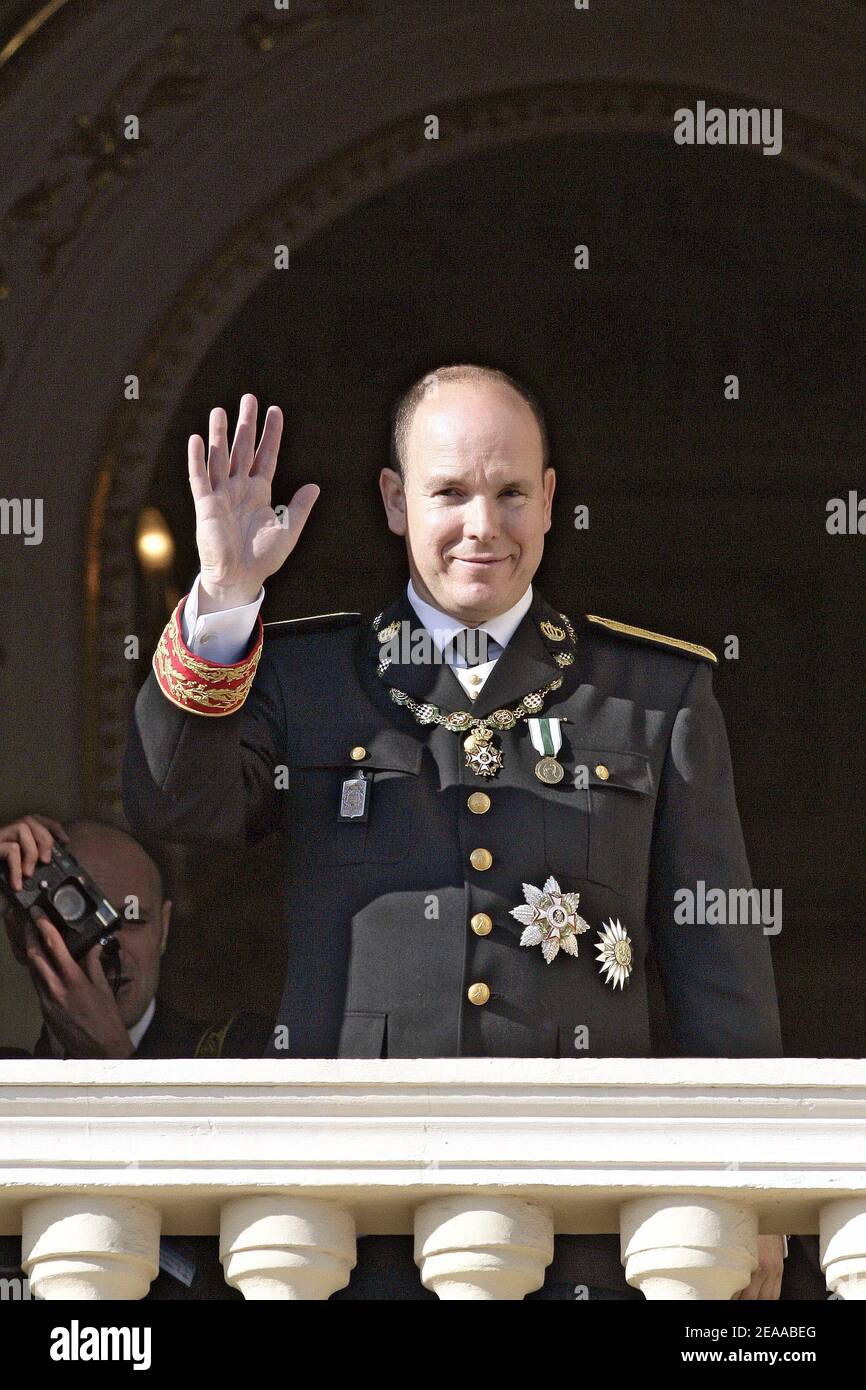 Prince Albert II of Monaco attends, from the Palace's balcony, the ...