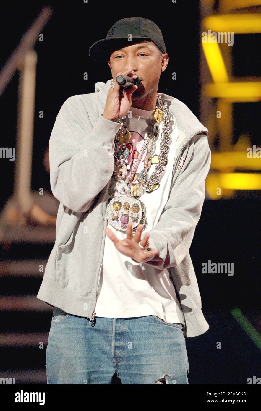 Pharrell Williams performing at the 2005 American Music Awards held at ...