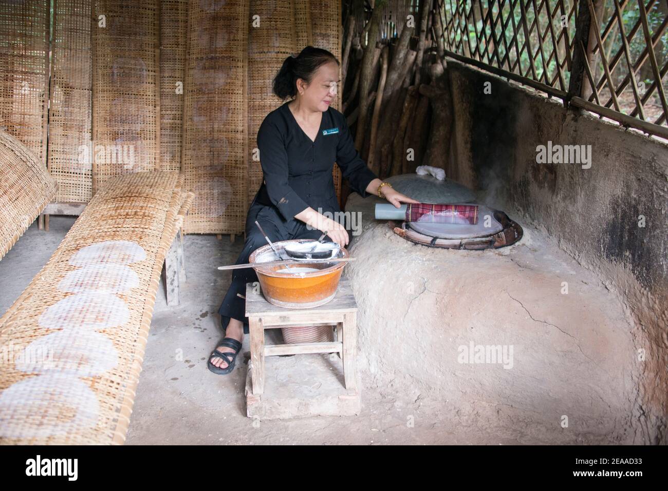 Demonstration rice paper making, Mekong Delta, Vietnam Stock Photo - Alamy