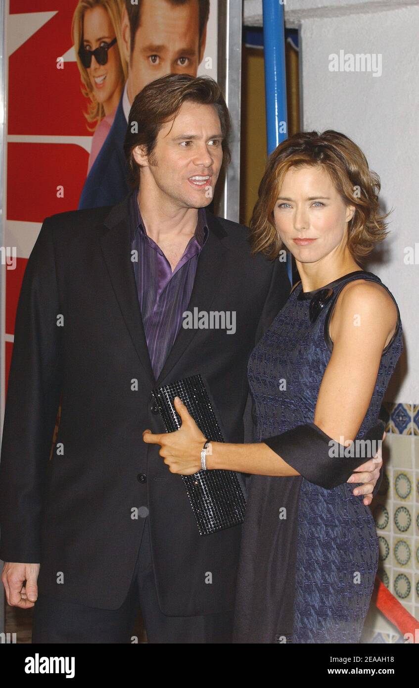 Cast members Jim Carrey and Tea Leoni attend the premiere of Columbia ...