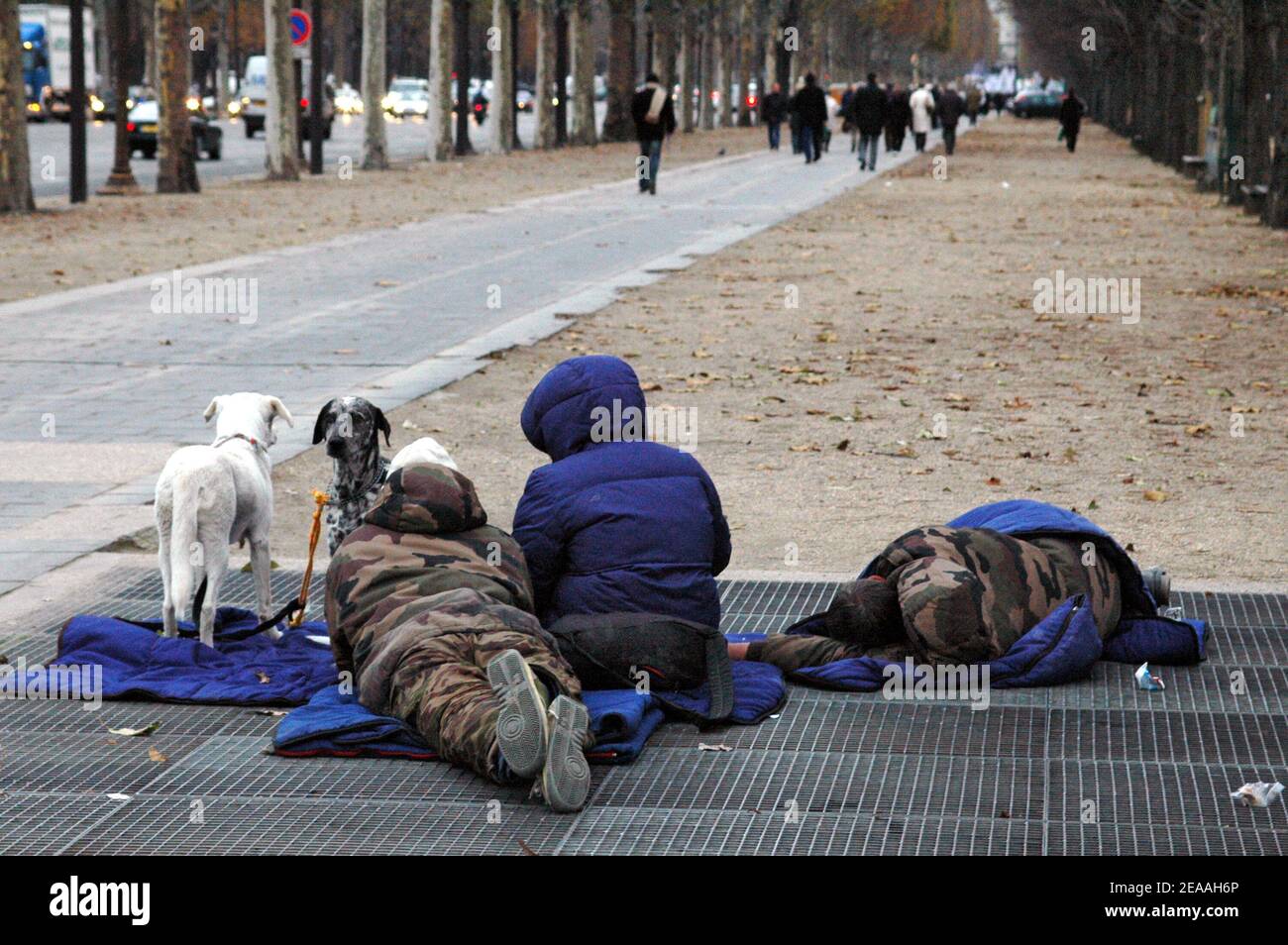 Homeless on the Champs Elysees in Paris, France on december 2005. Photo ...