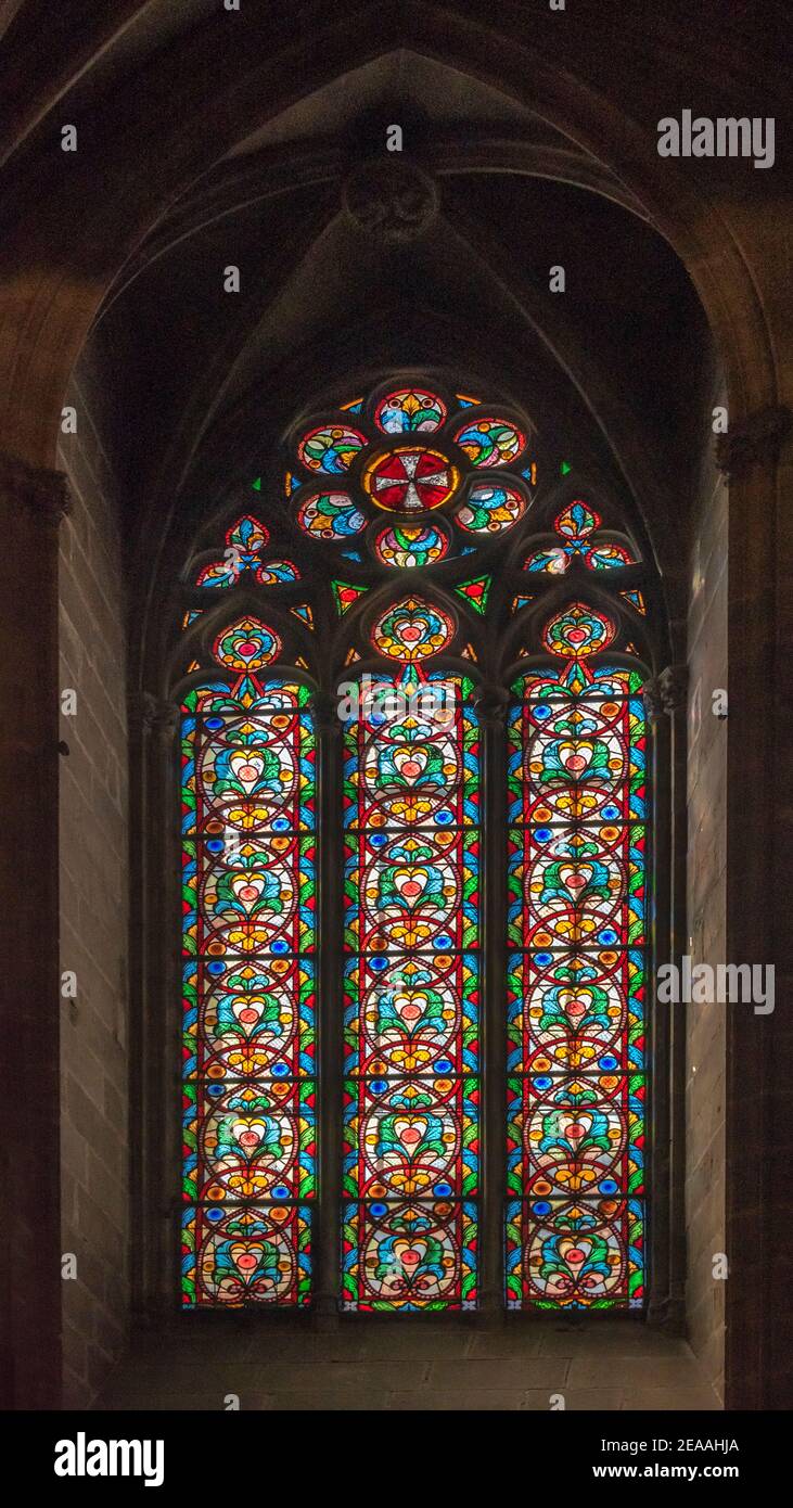 Stained glass window, Barcelona Cathedral, Barcelona, Spain Stock Photo ...