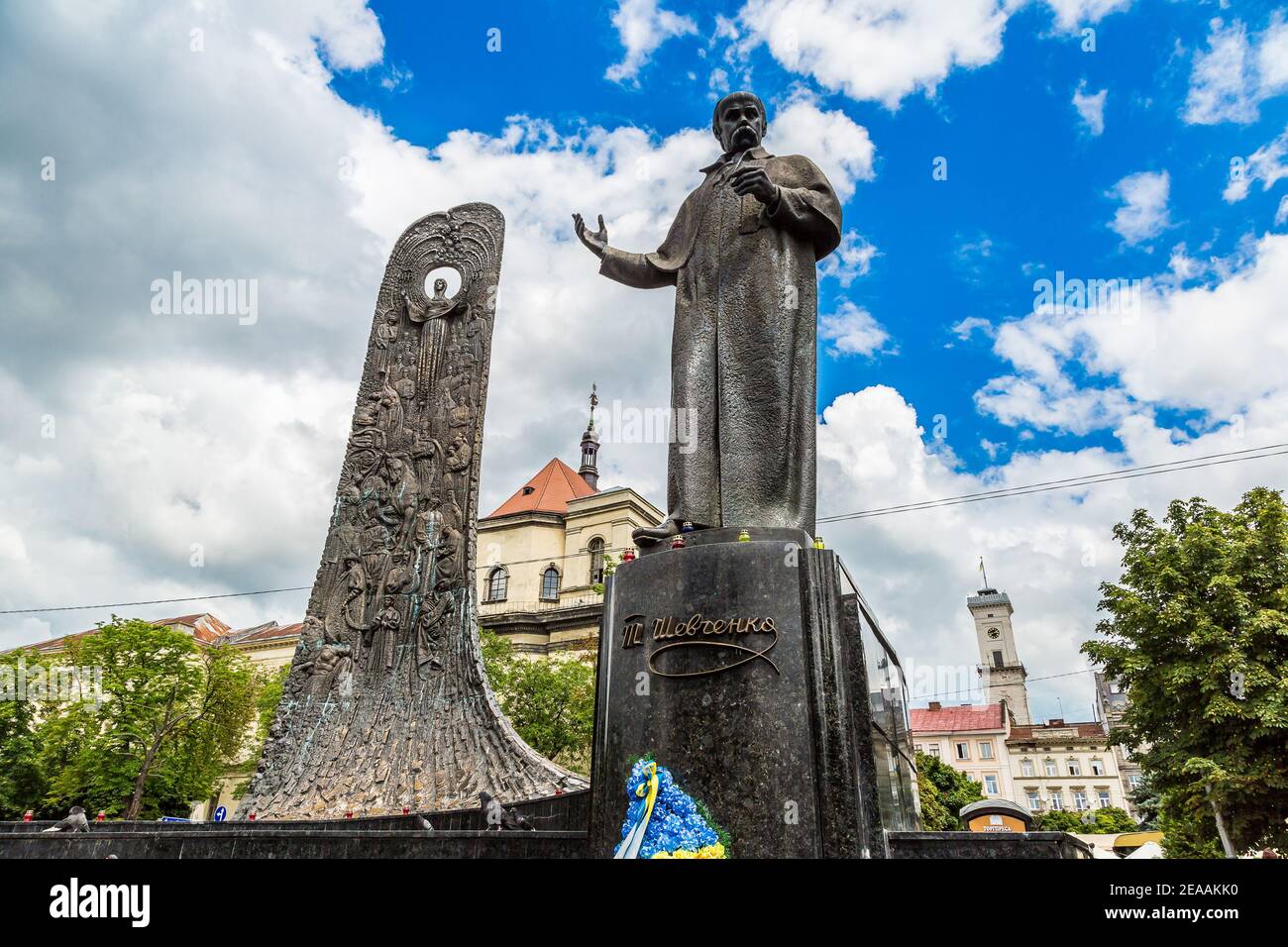 Taras Shevchenko Monument in Lviv, Ukraine in a summer day Stock Photo ...