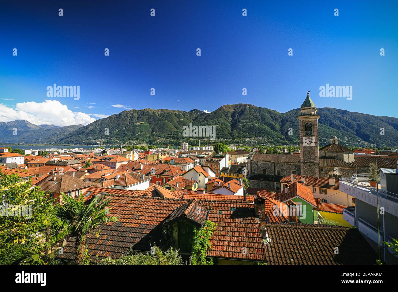 above Locarno city switzerland during summer season with blue sky and ...