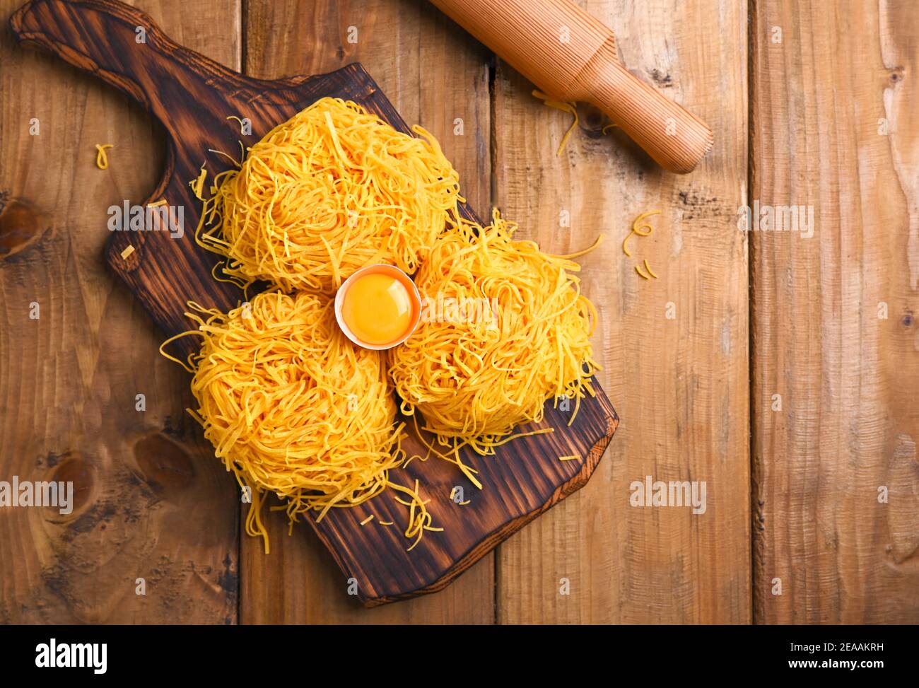 Tagliatelle pasta is thin. Traditional Italian named Angel Hair ...