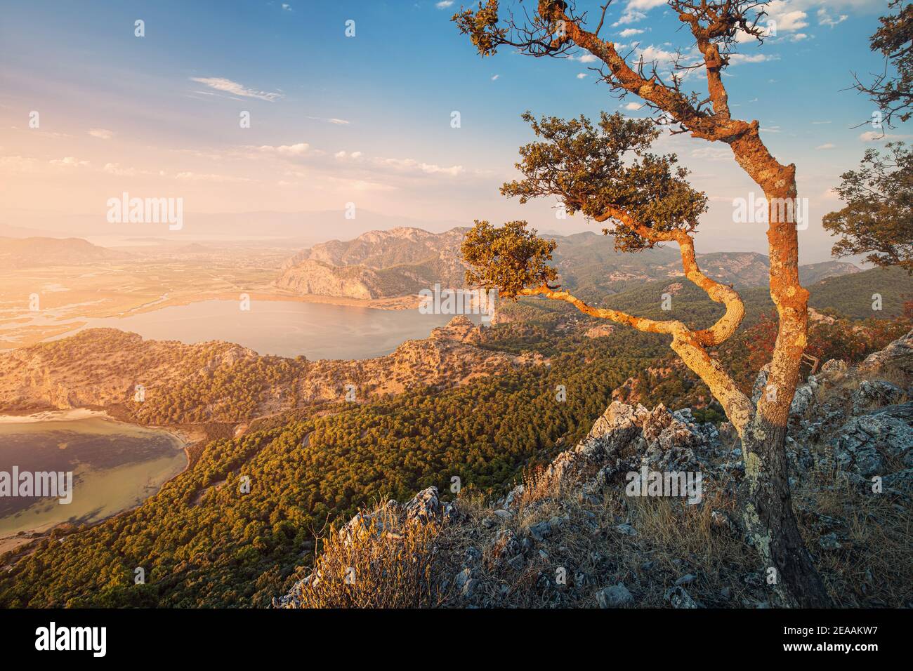 Aerial view of a Sulungur lake and Dalyan river delta in Turkey at ...
