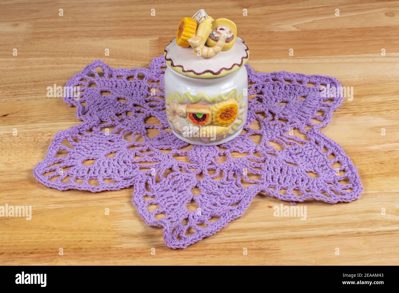 Crochet piece made of wool and knitted by hand with decoration Stock ...