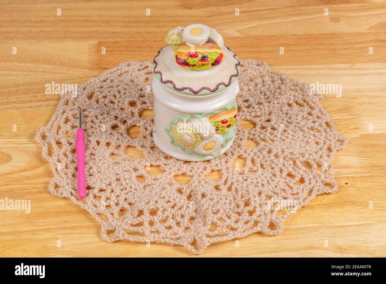 Crochet piece made of wool and knitted by hand with decoration Stock ...