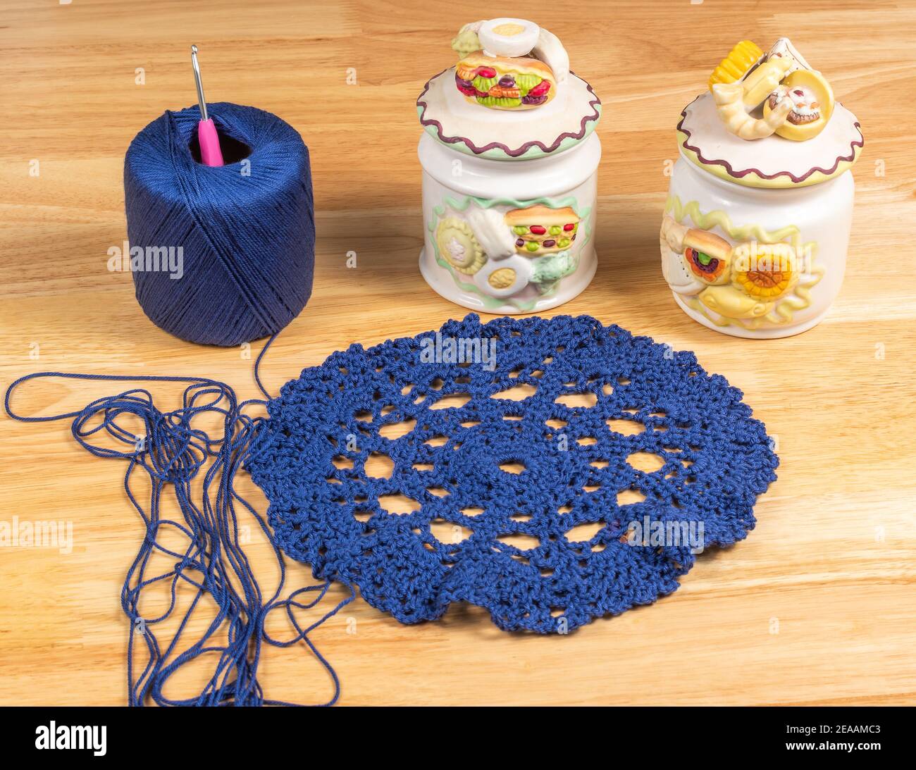 Crochet piece made of wool and knitted by hand with decoration Stock ...