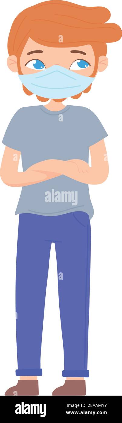 cute young man wearing face mask vector illustration Stock Vector Image ...