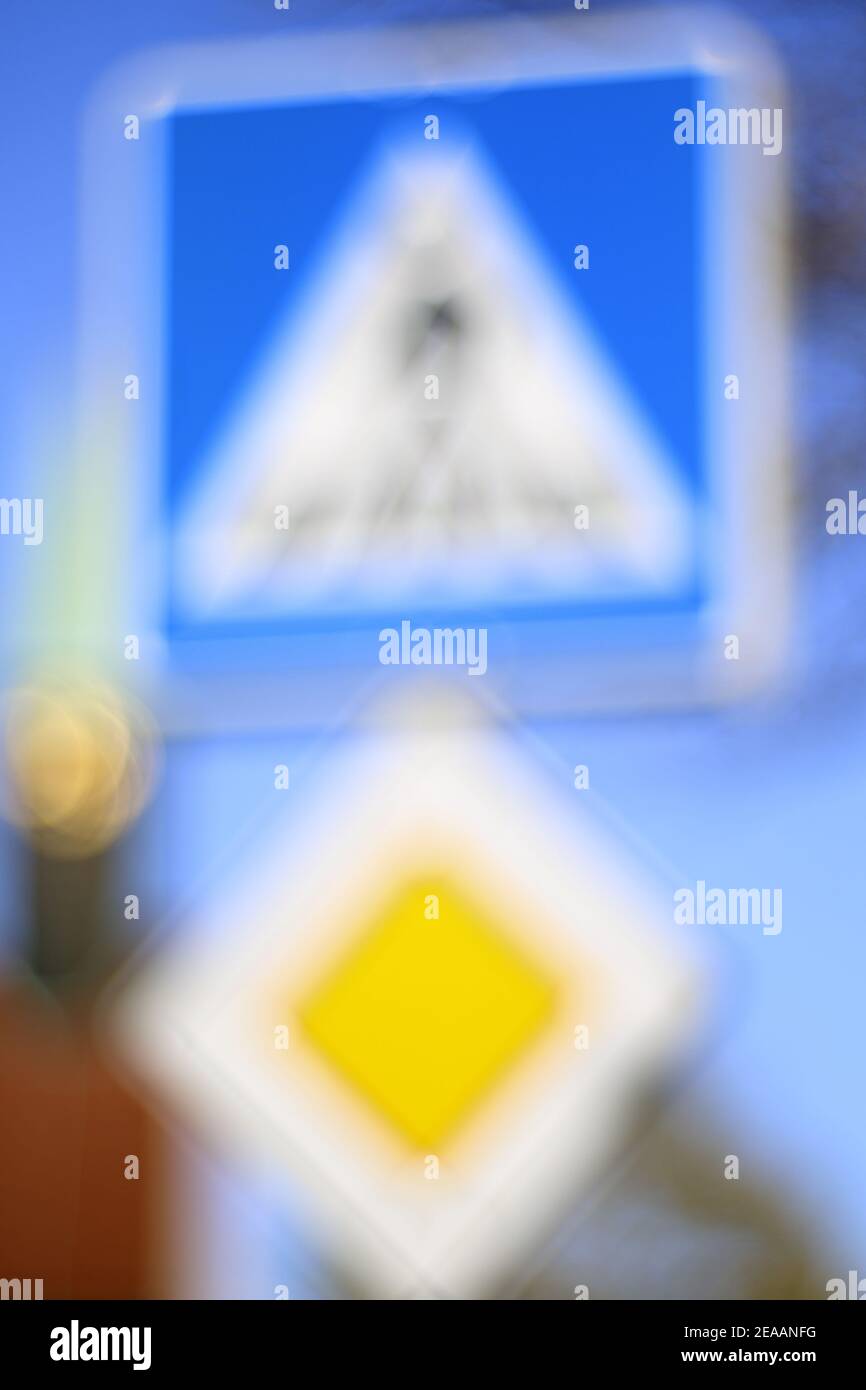 Traffic signs / pedestrian crossing and priority road Stock Photo - Alamy