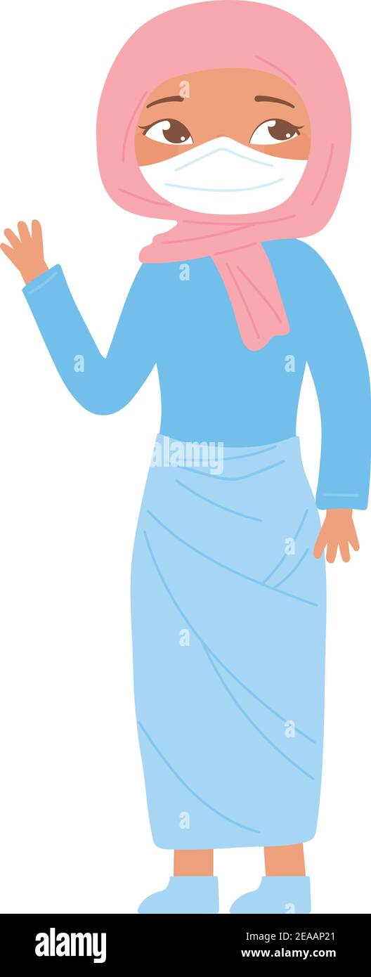 arabic girl cartoon character with face mask vector illustration Stock ...
