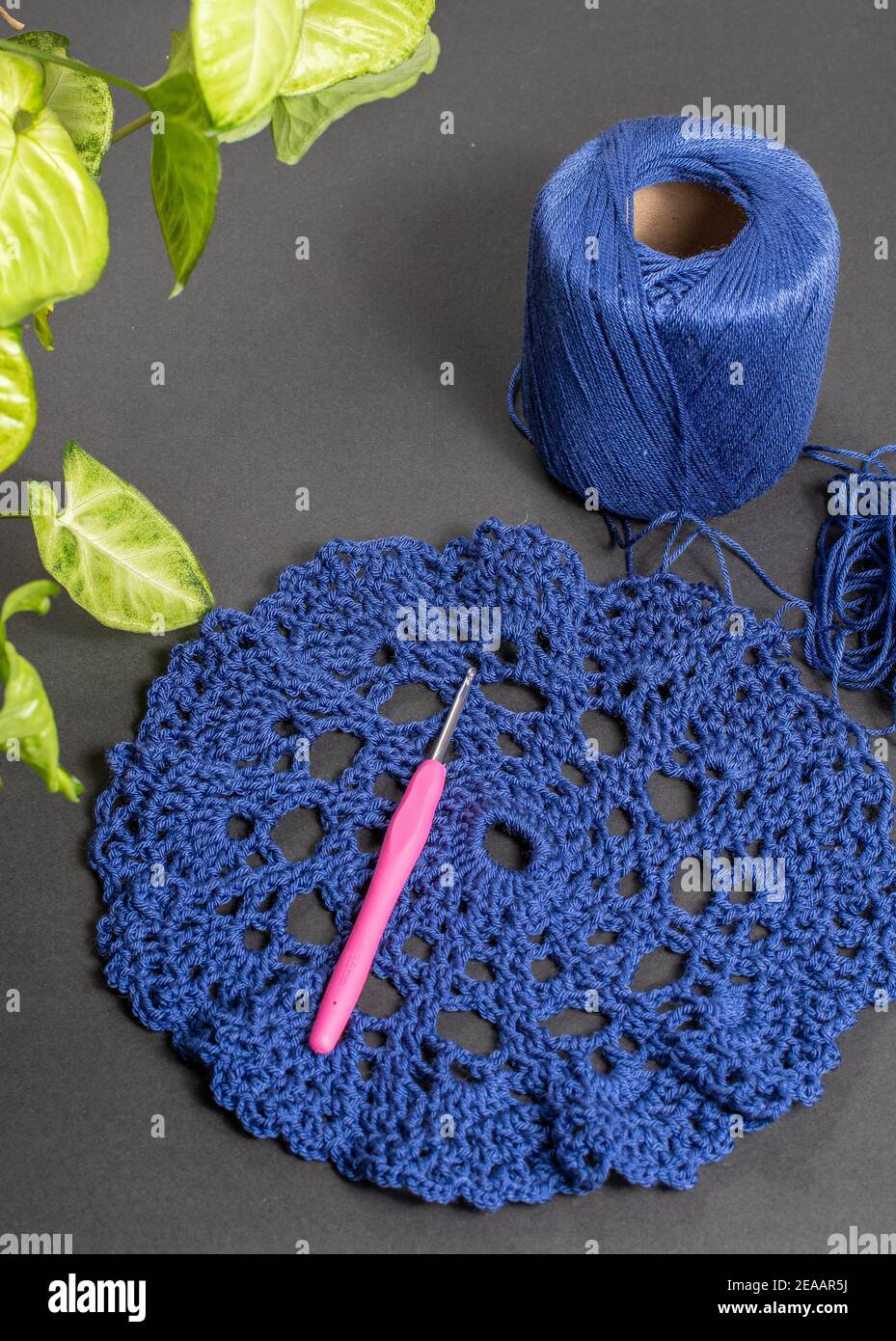 Crochet piece made of wool and knitted by hand with wool bud blue and ...