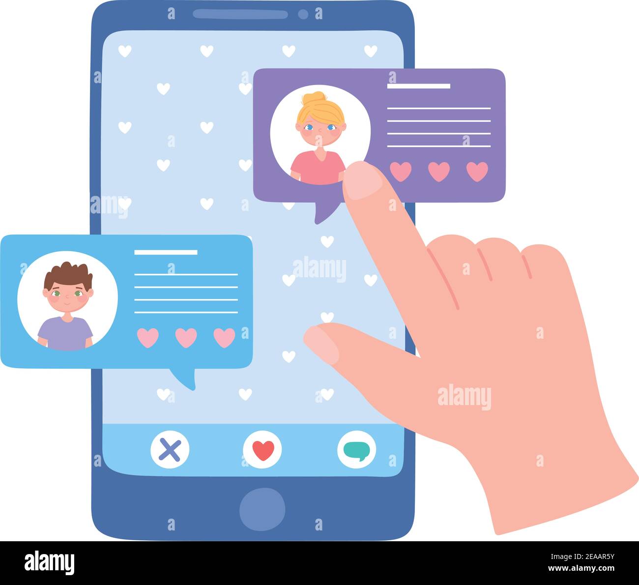 hand hold mobile chat relationship between man and woman vector ...