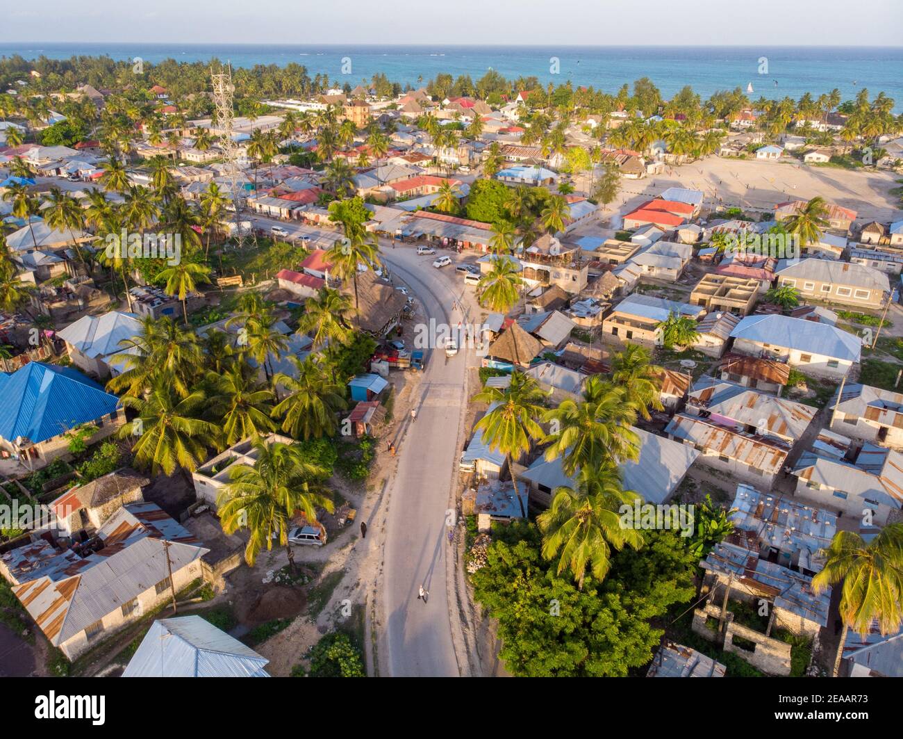 Aerial view on Township Poor Houses favelas in Paje village, Zanzibar ...
