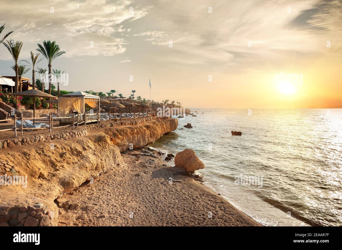 View on egyptian hotel from the red sea Stock Photo - Alamy