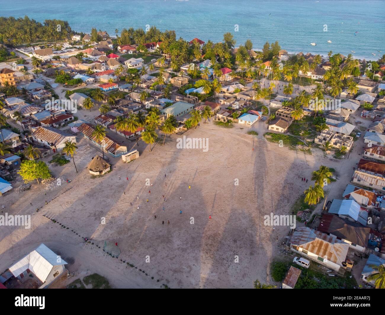 Aerial view on Township Poor Houses favelas in Paje village, Zanzibar ...