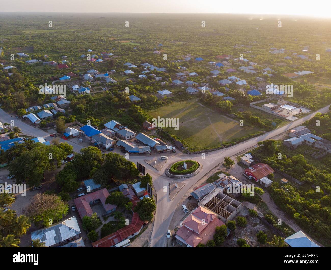Aerial view on Township Poor Houses favelas in Paje village, Zanzibar ...