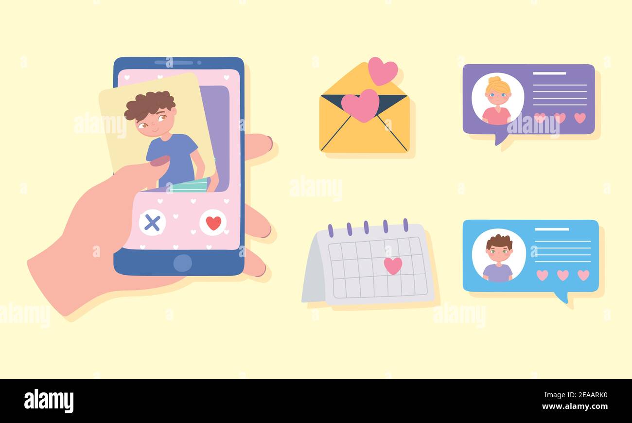 hand with smartphone chat sms message calendar, dating application ...