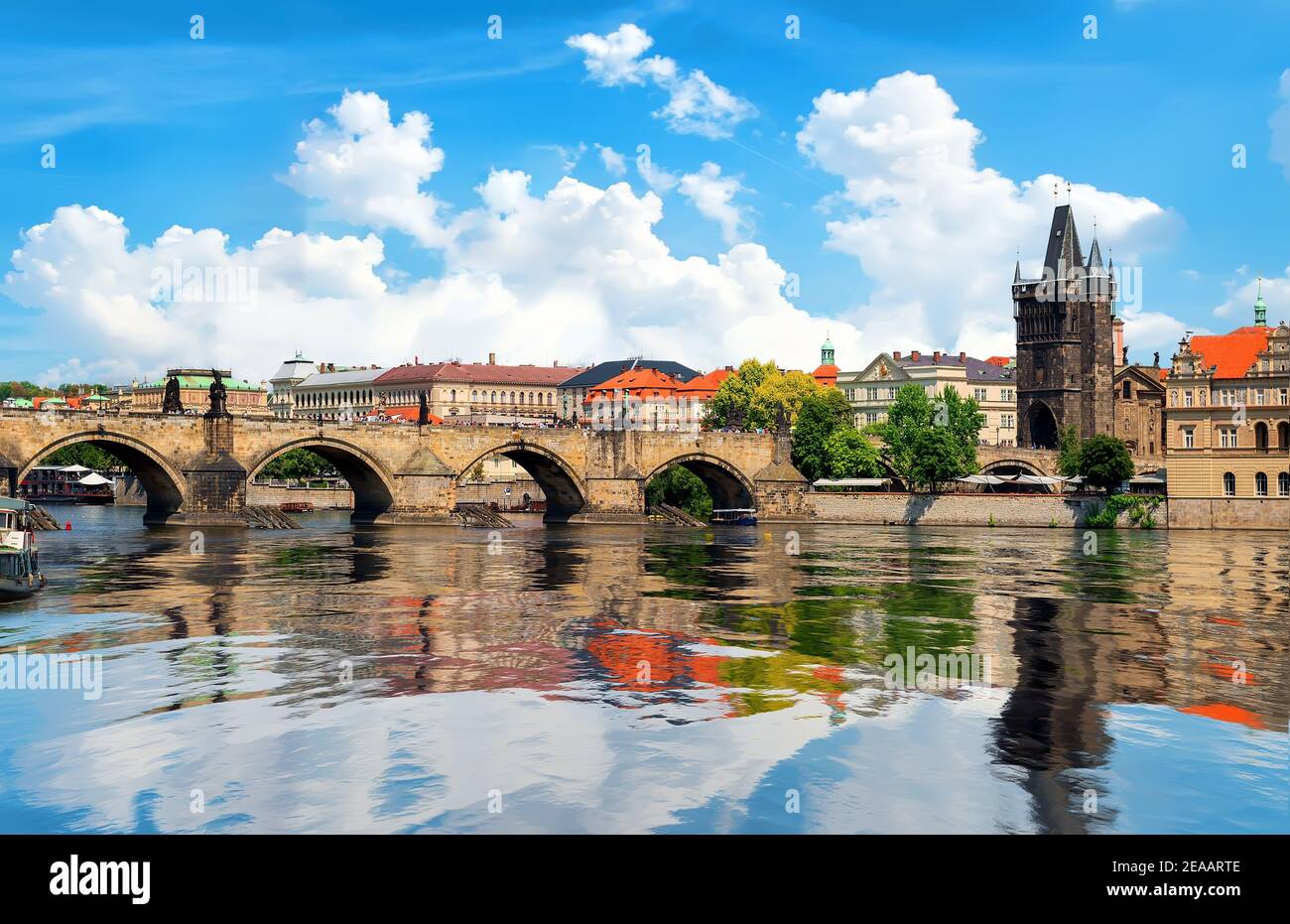 Ancient Charles bridge on river Vltava in Prague Stock Photo - Alamy