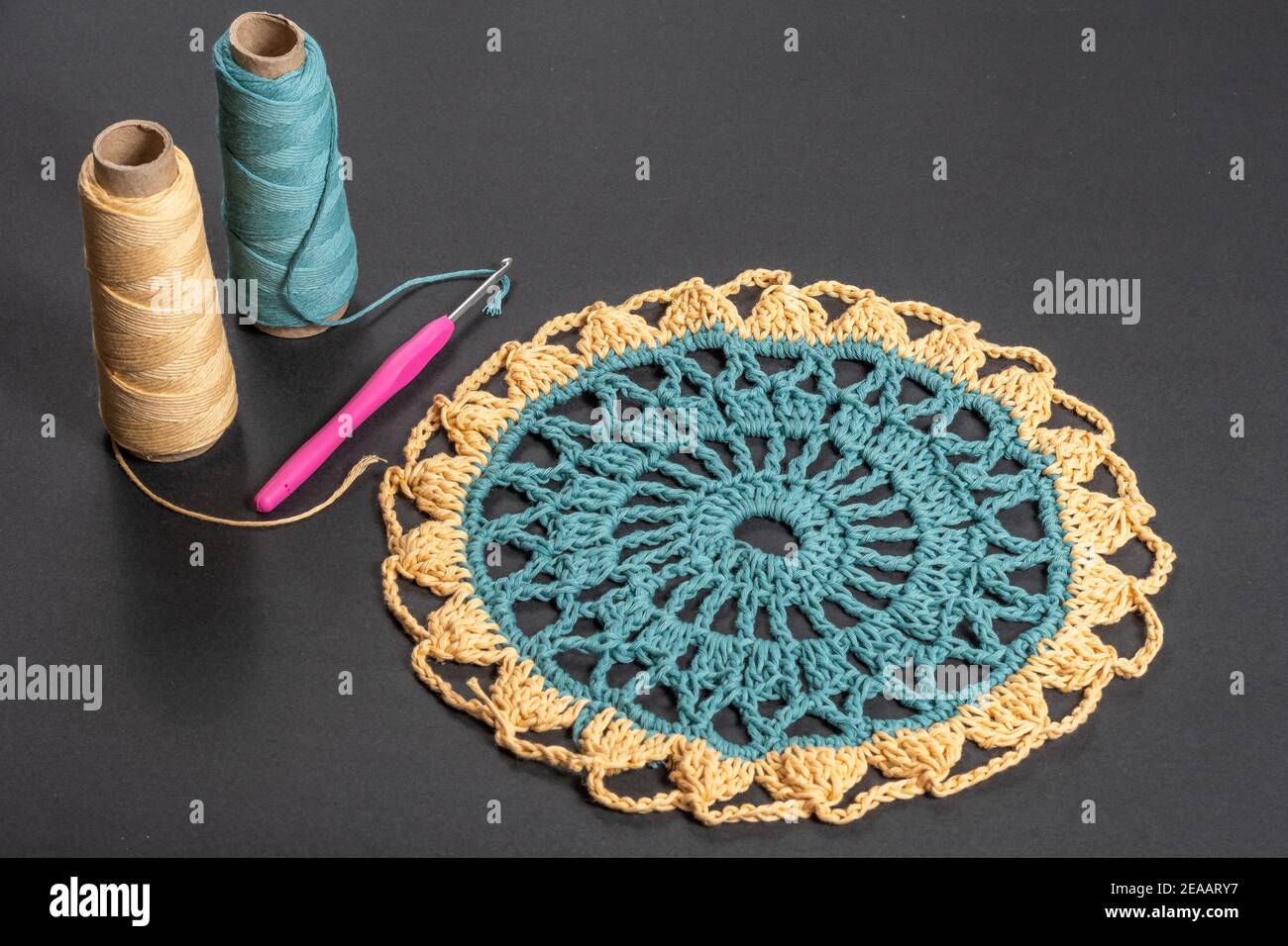 Crochet piece made of wool and knitted by hand, , woolen buds of ...