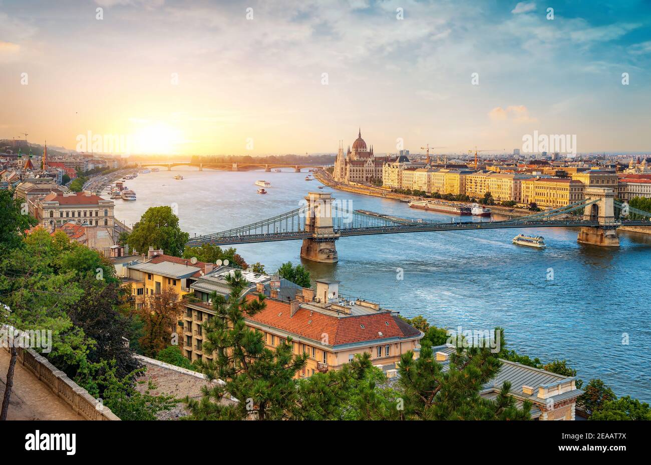 View of Budapest landmarks at beautiful sunset Stock Photo - Alamy