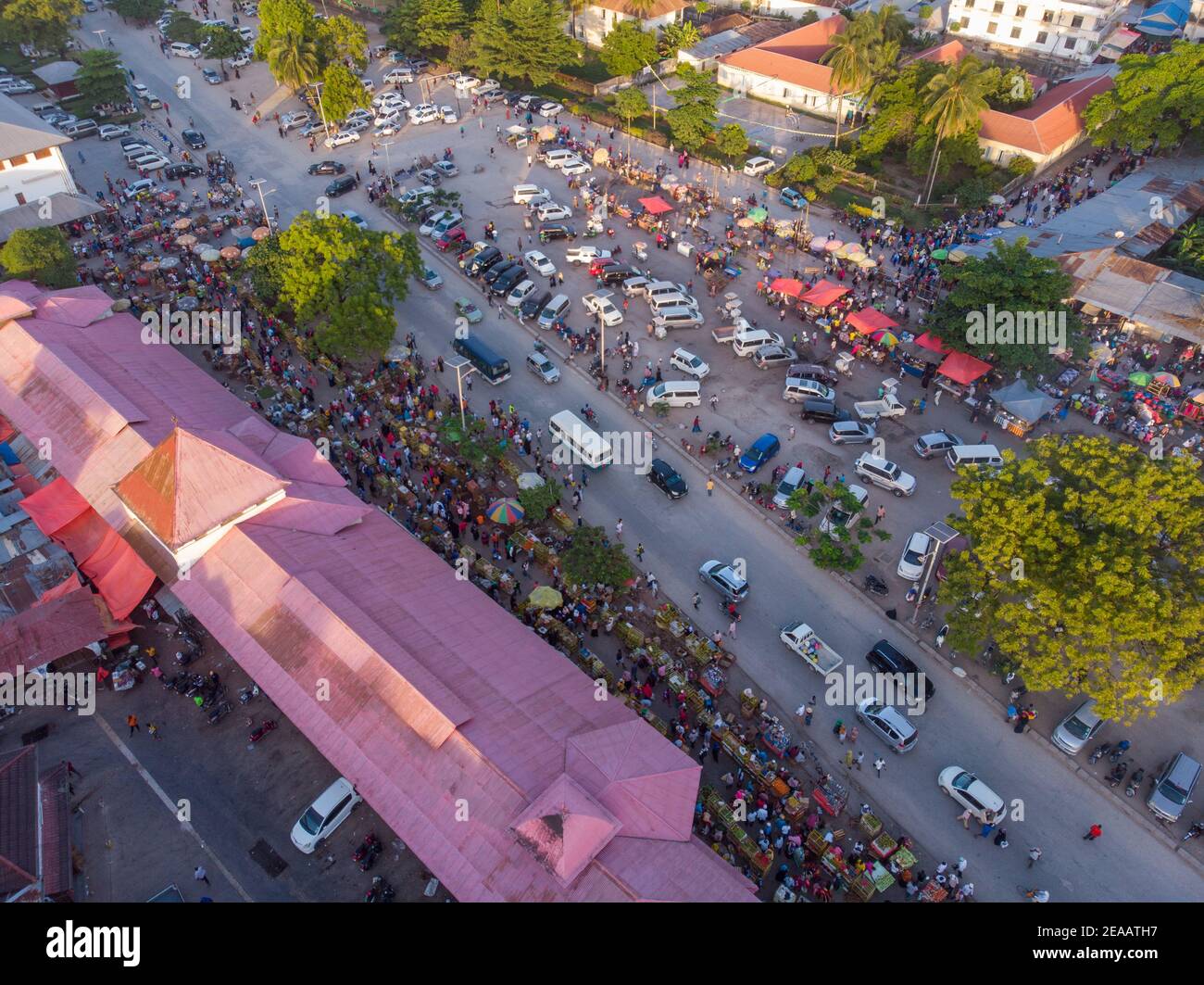 Aerial Shot of Crowded City Market in Stone Town, the Capital of ...