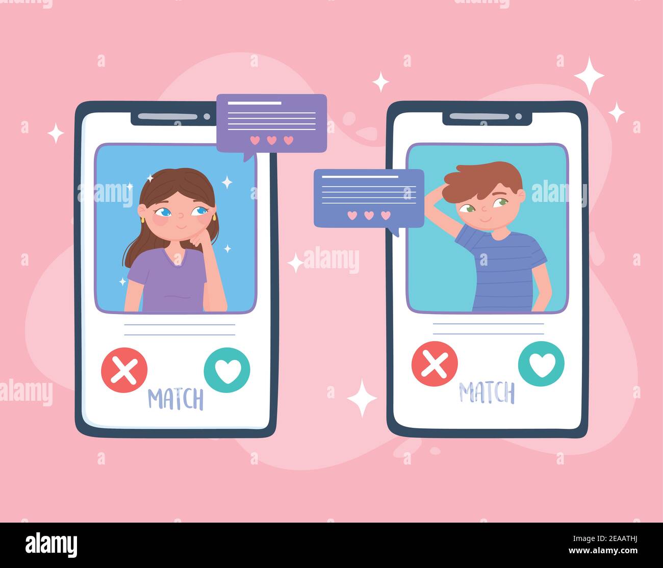 couple chatting in the smartphone screen, virtual relationship, dating ...