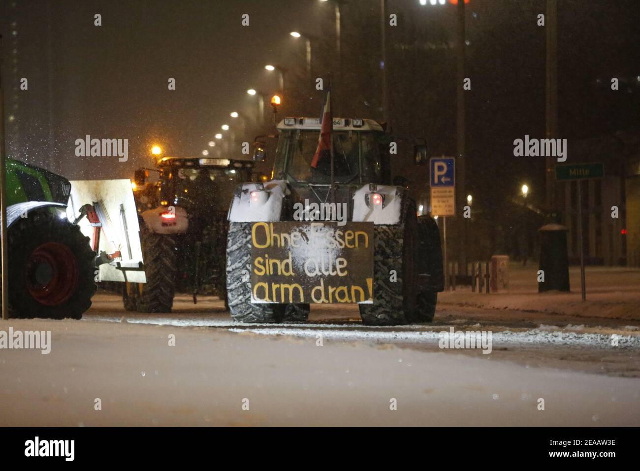 Berlin, Germany. 08th Feb, 2021. Protest parade with tractors on Karl ...